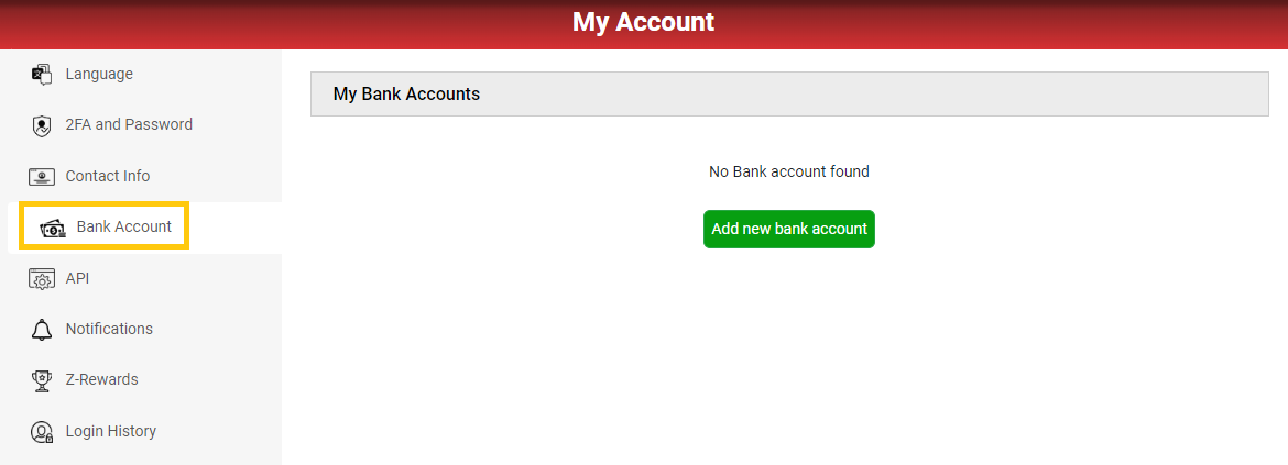 Adding bank account on website – Support Center | Z.com EX