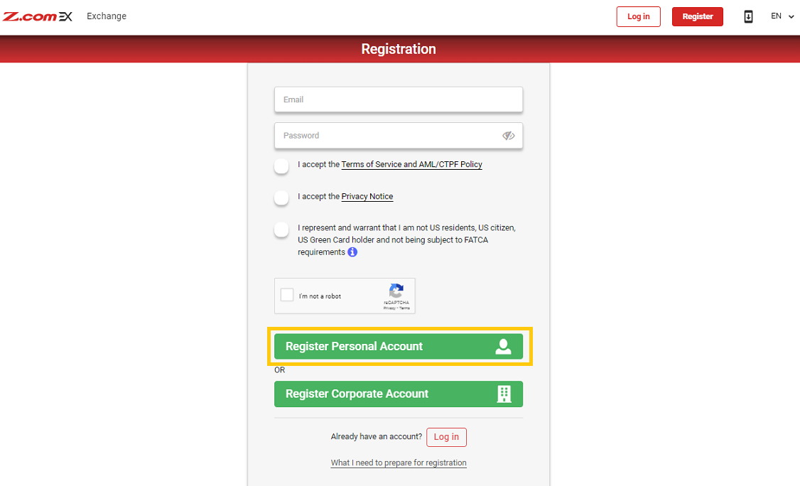 Personal account registration – Support Center | Z.com EX