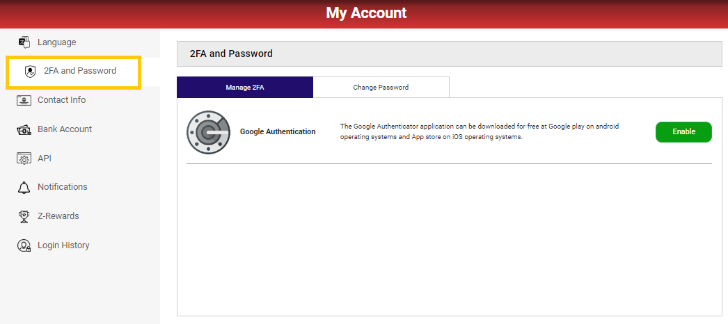 How to enable 2FA on website – Support Center | Z.com EX