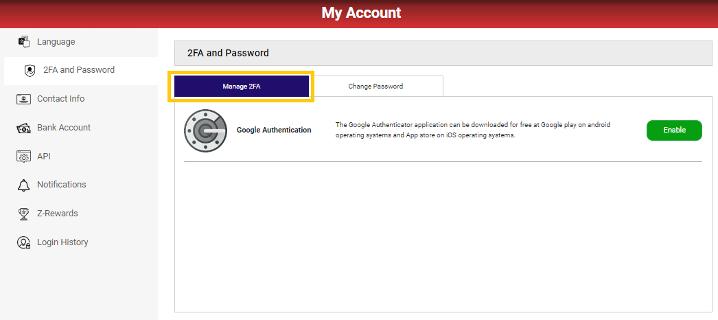 How to enable 2FA on website – Support Center | Z.com EX