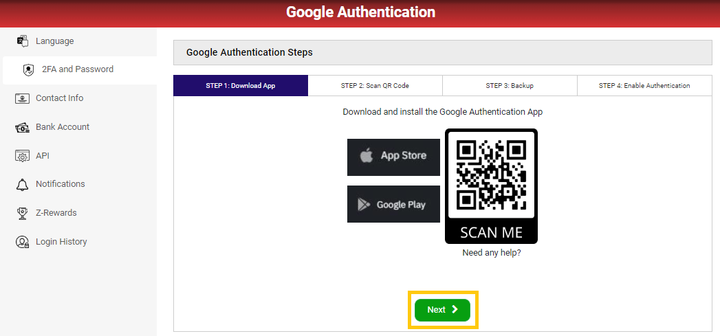 How to enable 2FA on website – Support Center | Z.com EX