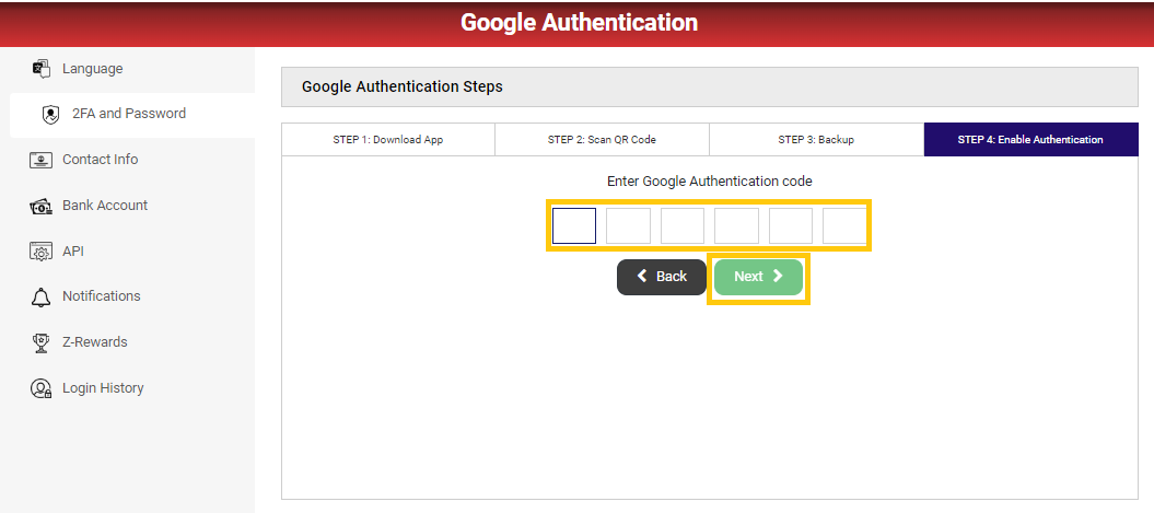 How to enable 2FA on website – Support Center | Z.com EX