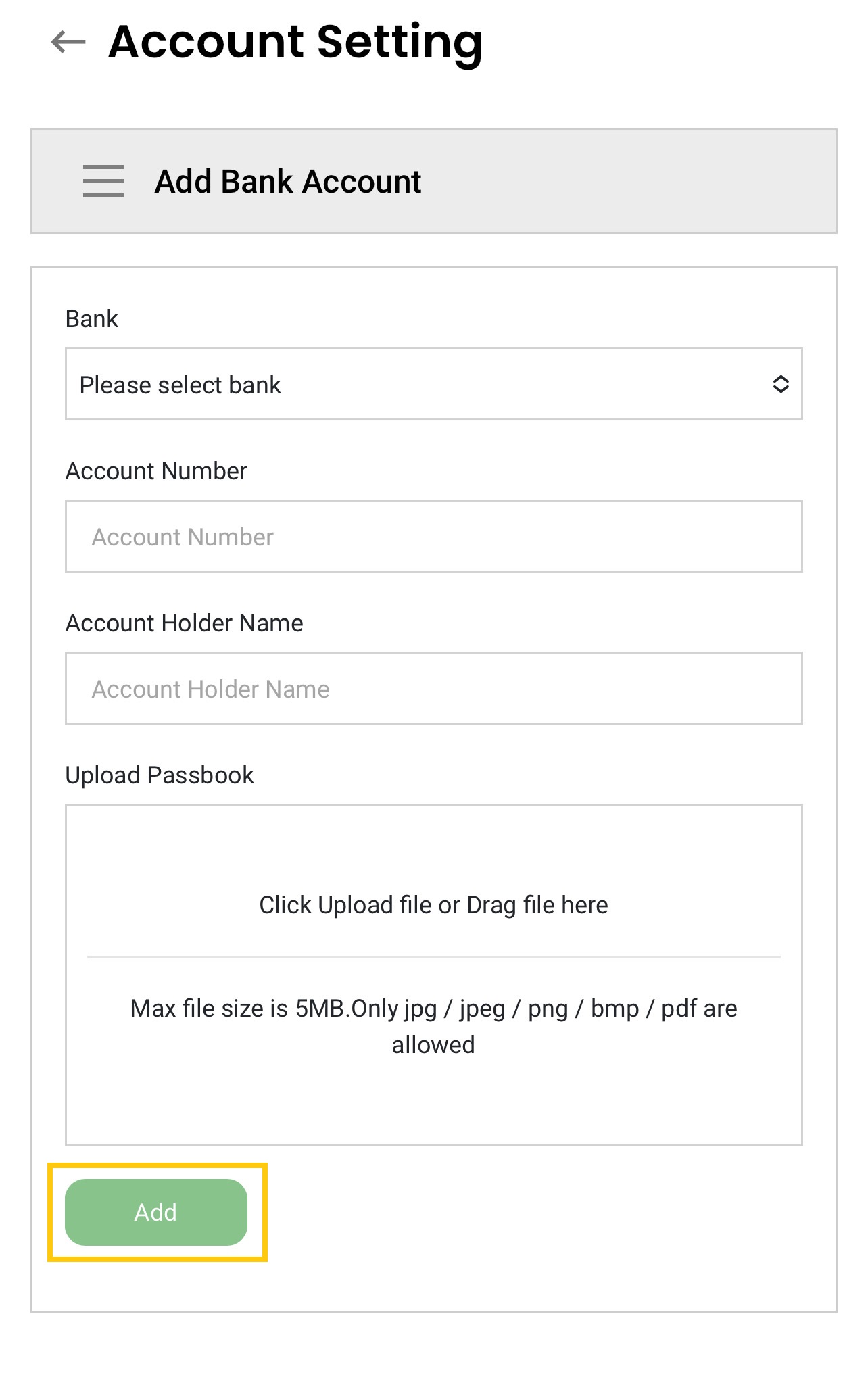 Adding bank account via application – Support Center | Z.com EX