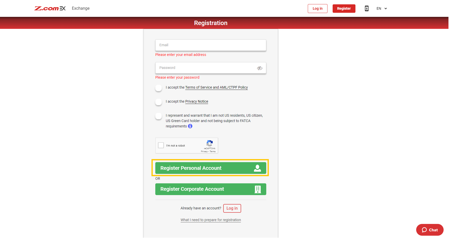 Personal account registration – Support Center | Z.com EX