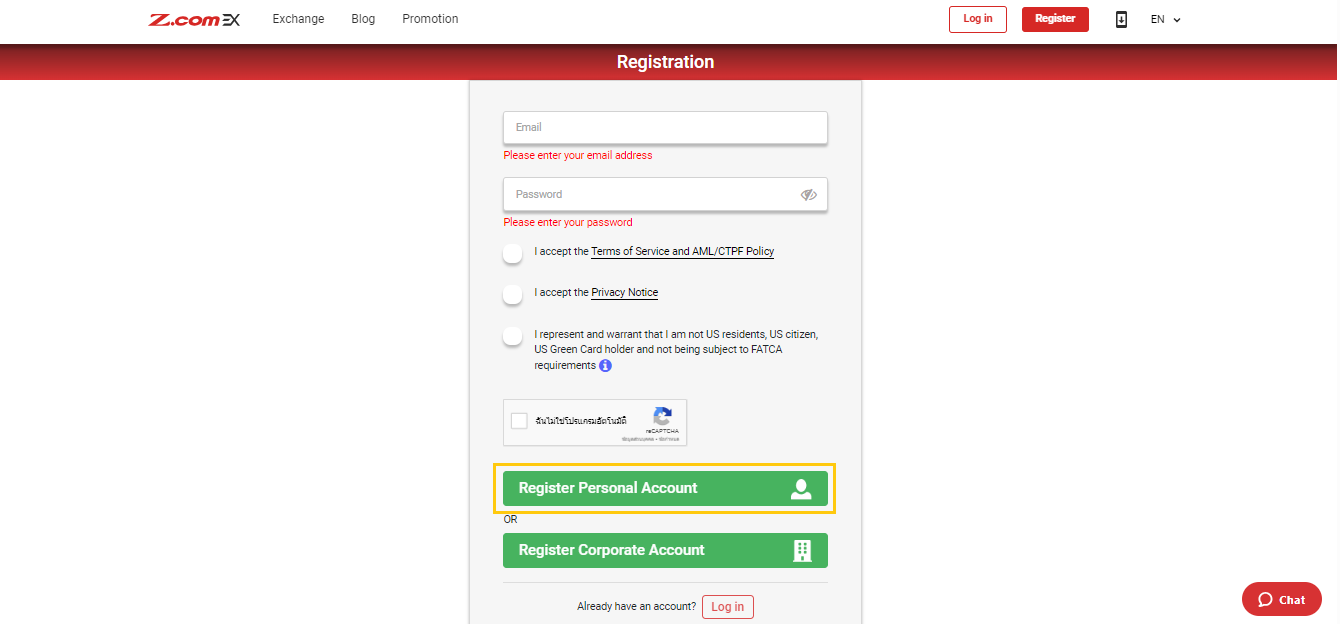 Personal account registration – Support Center | Z.com EX