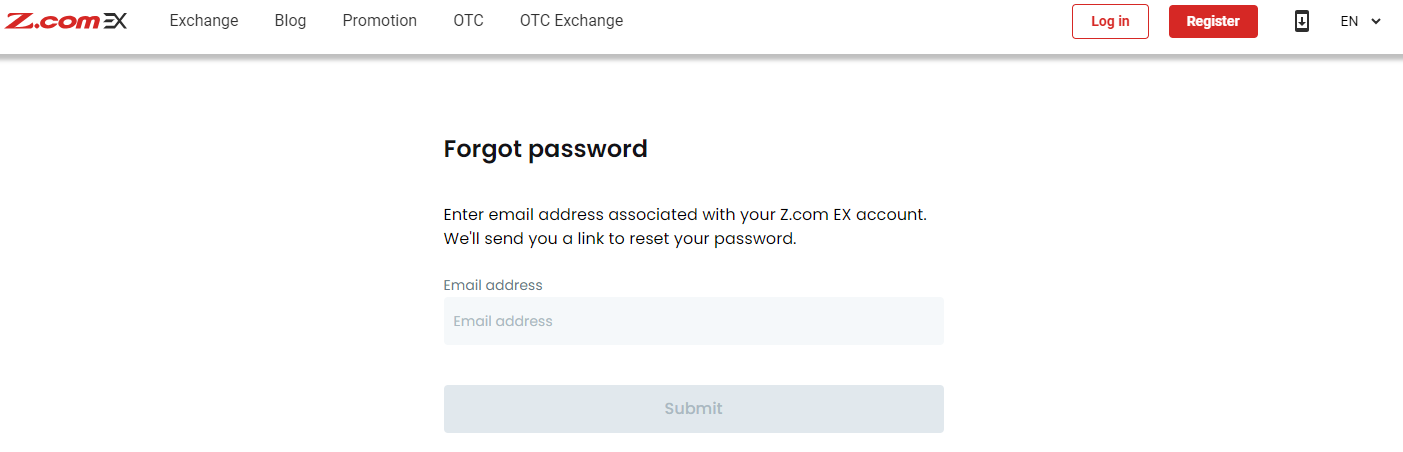 Resetting password on website – Support Center | Z.com EX