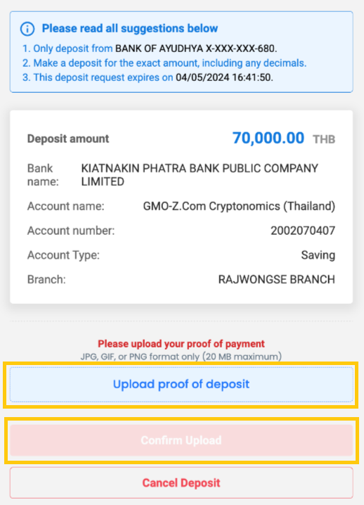 Thai baht (THB) deposit by Wire Transfer – Support Center | Z.com EX