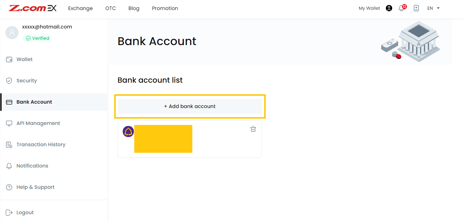 Adding bank account on website – Support Center | Z.com EX