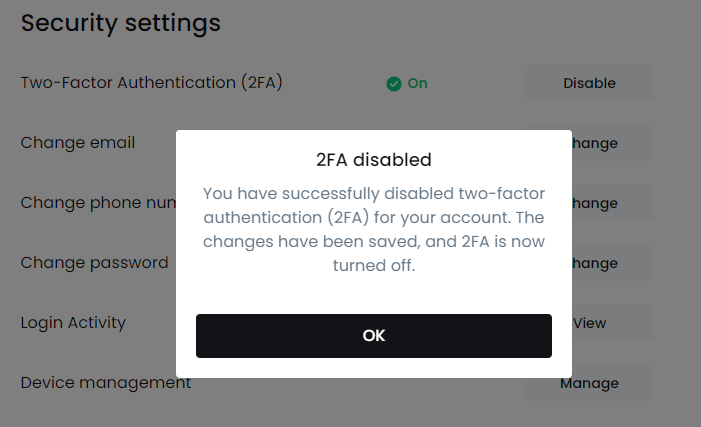 How to disable 2FA on website – Support Center | Z.com EX