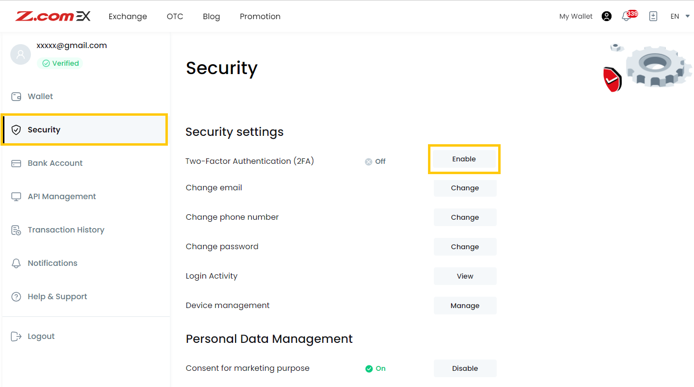 How to enable 2FA on website – Support Center | Z.com EX